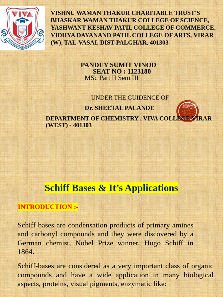 SCHIFF BASES PPT 01 | PDF | Amine | Antimicrobial