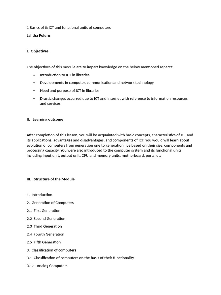 ICT Basics and Computer Functional Units | PDF | Personal Computers ...