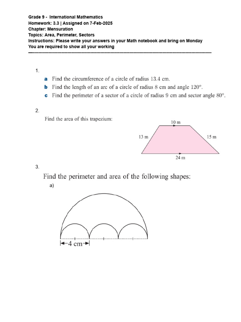 Grade 9 Math: Mensuration Homework | PDF
