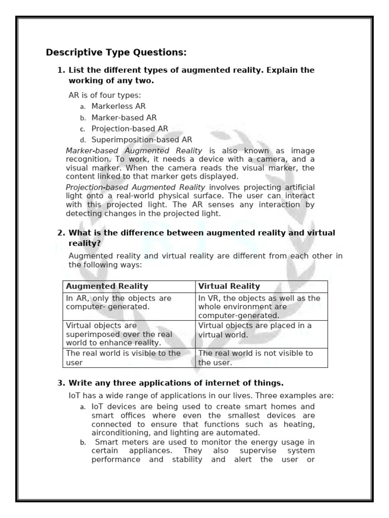 CH 3 Descriptive Type Questions (1) | PDF | Augmented Reality ...