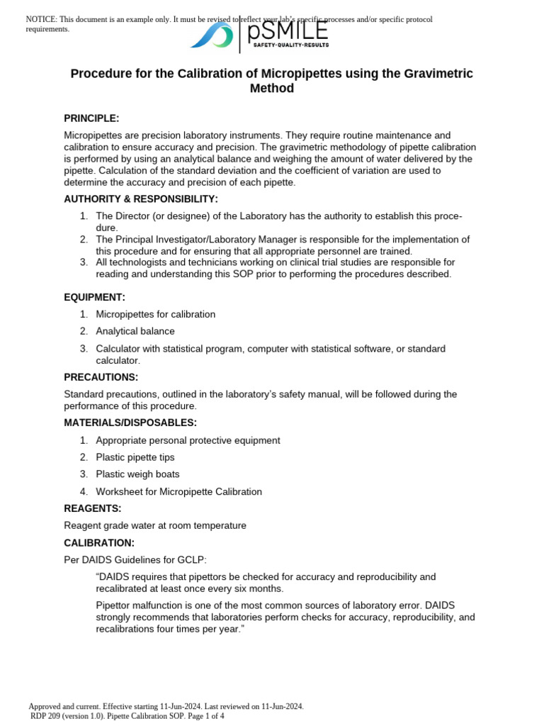 Pipette Calibration SOP Guidelines | PDF | Calibration | Accuracy And Precision