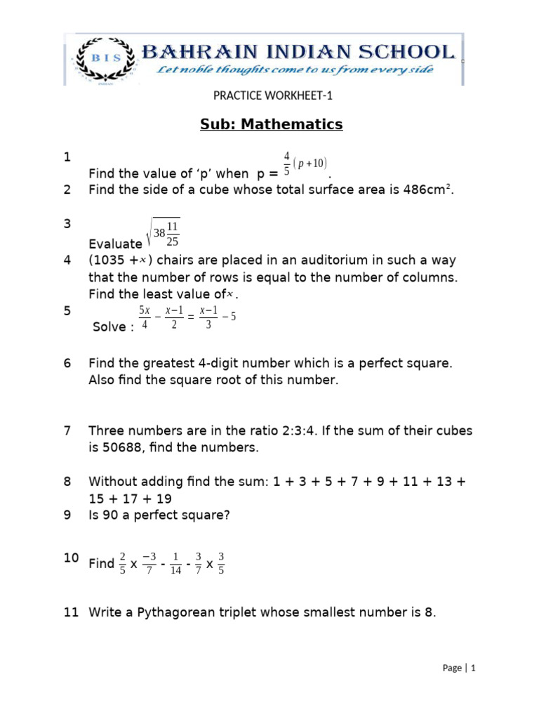 Practice Worksheet - 1 g8 | PDF