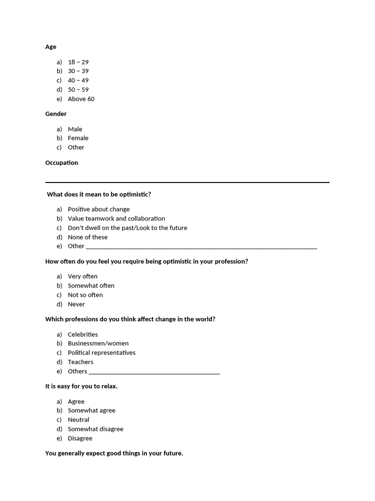 english questionnaire | PDF | Social Psychology | Psychology