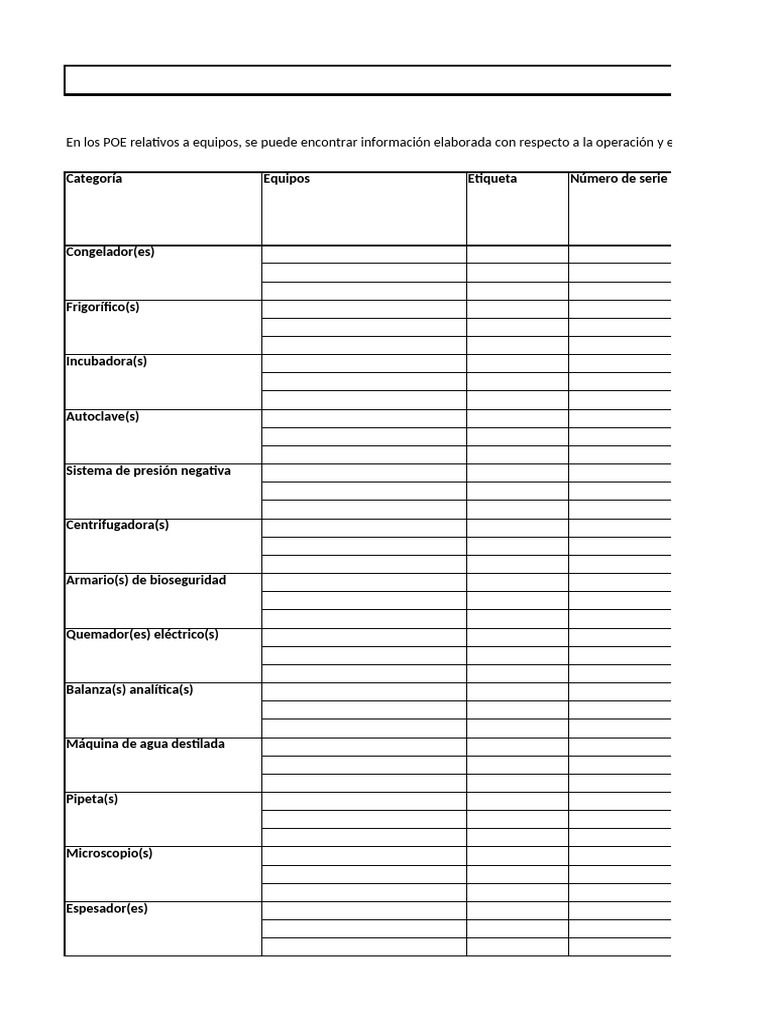 Template Equipment Register_ES-ES_0 | PDF
