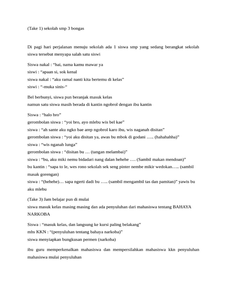 Script Film Bongas Anti Narkoboy | PDF