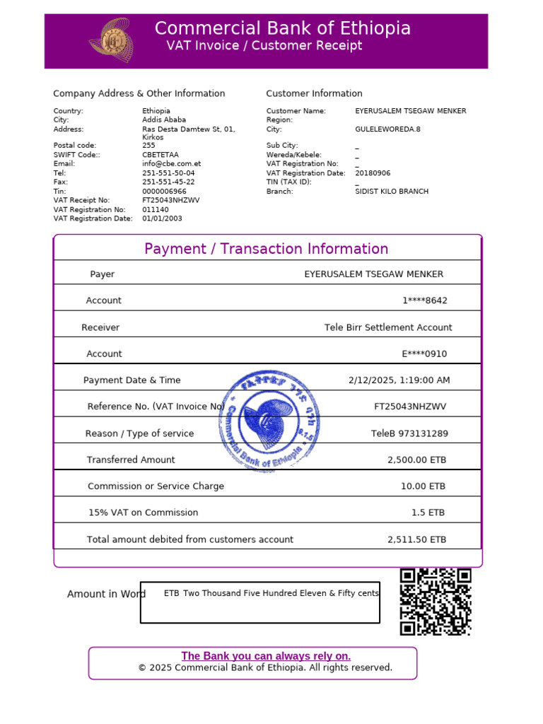 Cbe receiptFT25043NHZWV | PDF
