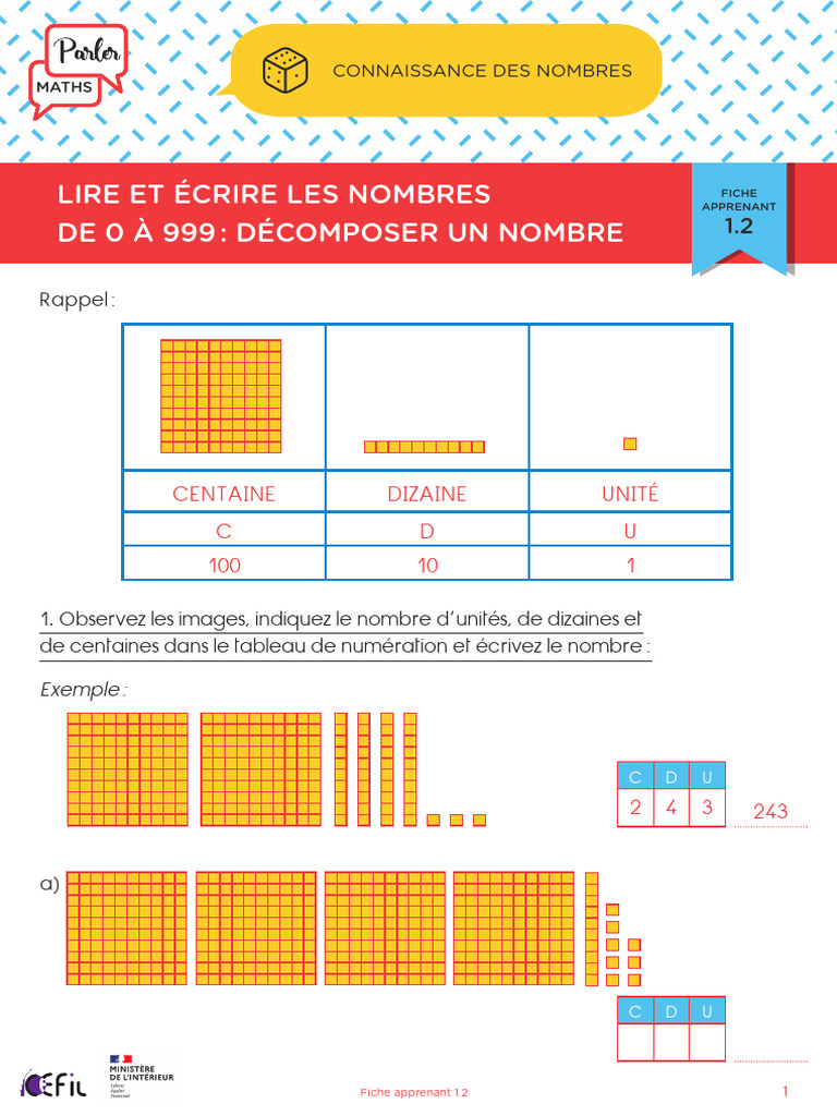 PM_1-2_FA_Lire et ecrire les nombres de 0 a 999 | PDF