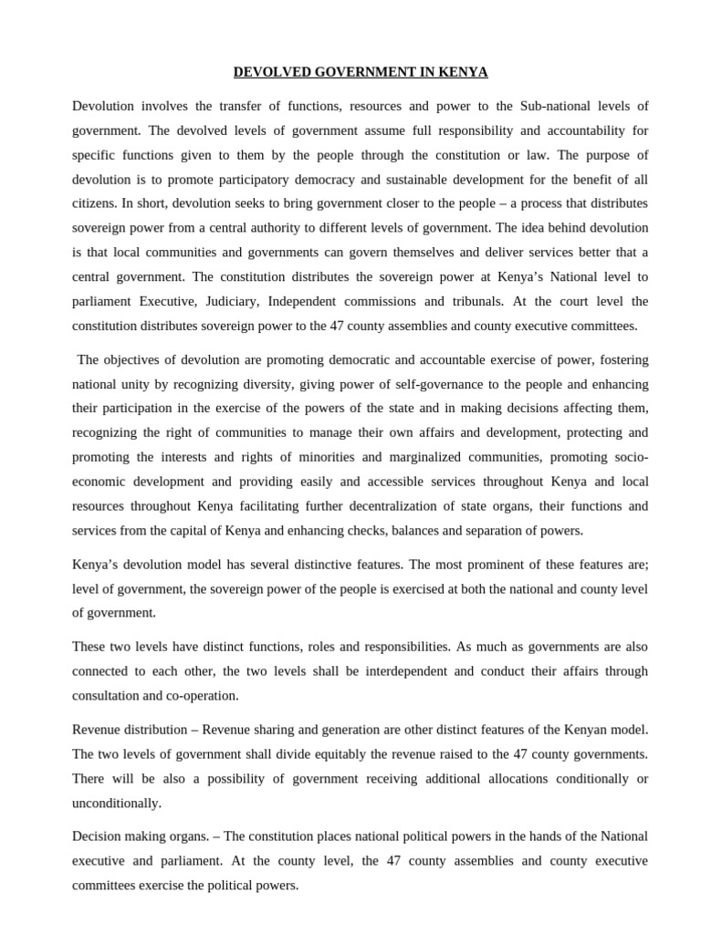 The Devolved Government in Kenya | PDF | Devolution | Kenya