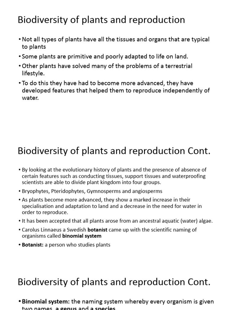 Biodiversity of Plants and Reproduction | PDF