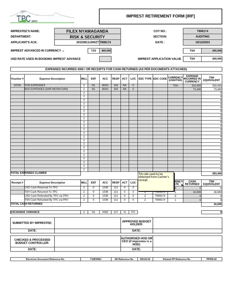 Imprest Retirement Form | PDF | Economies | Money