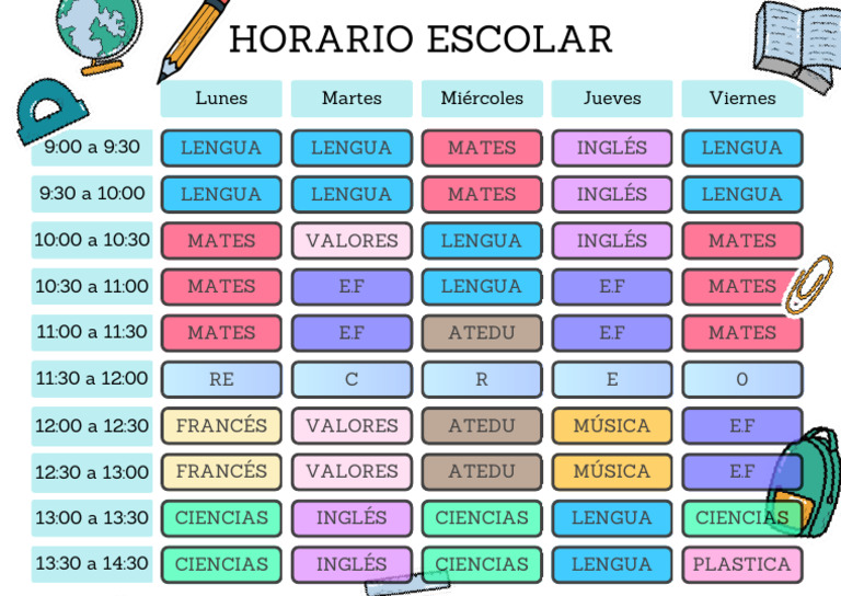 Horario Escolar Semanal Editable | PDF