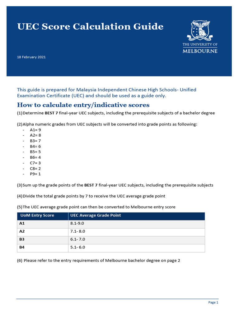 UEC Score Guide for Melbourne Entry | PDF | Academic Degree | Bachelor ...