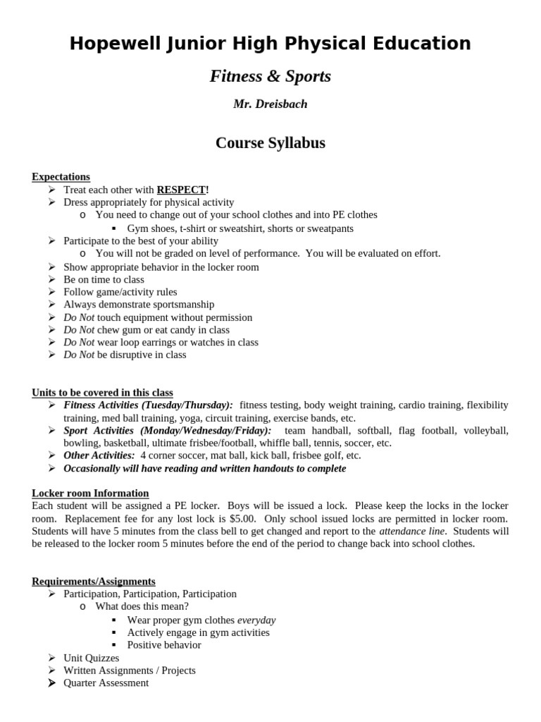 Hopewell Junior High PE Course Syllabus | PDF