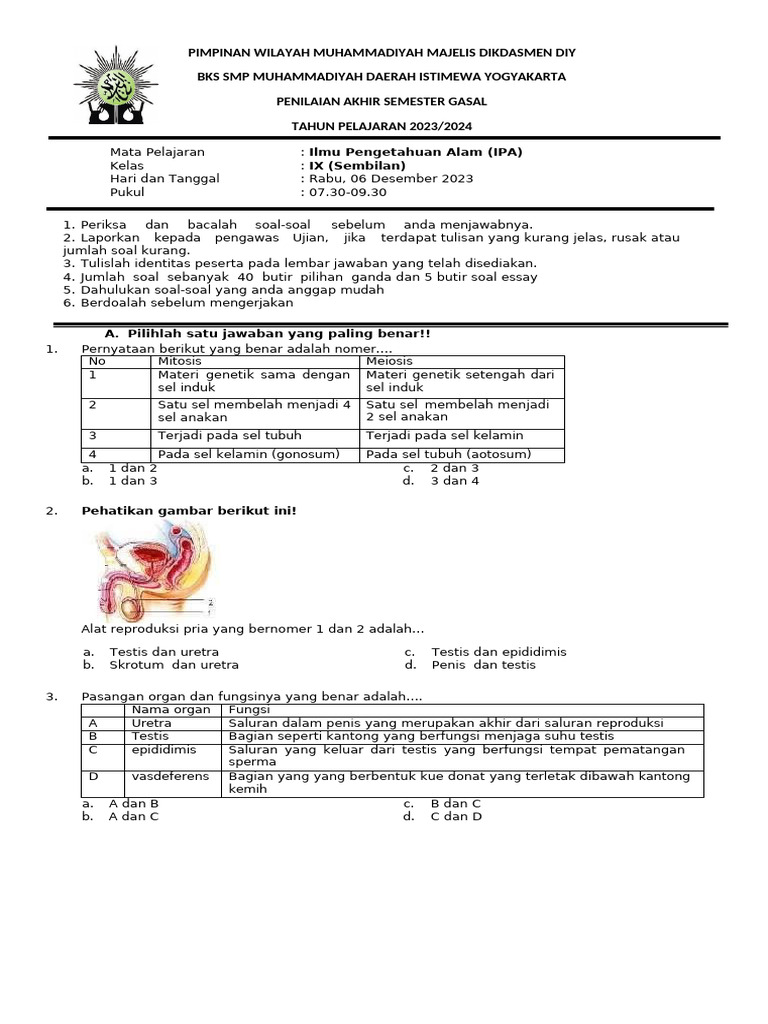Pas Ipa Sem.1 Kelas 9 SMP Muh.2 Samigaluh | PDF
