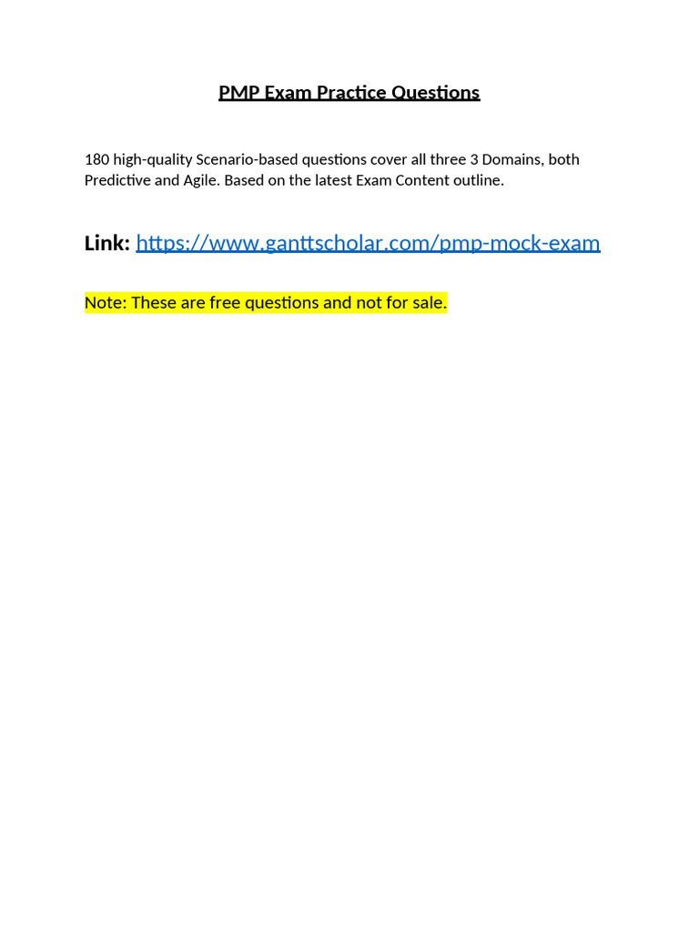 PMP Exam Practice Questions | PDF