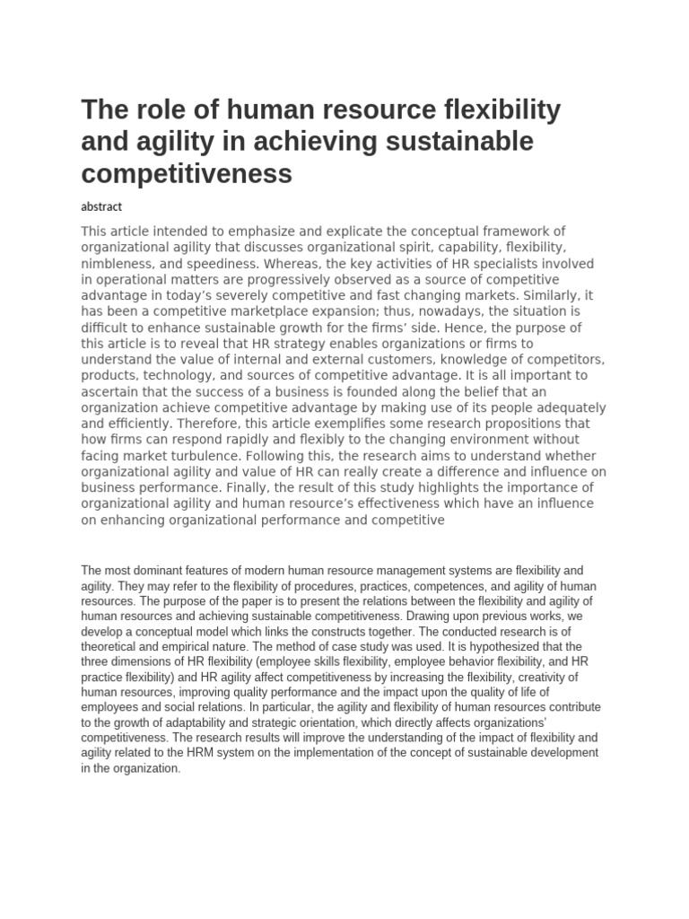 The Role of Human Resource Flexibility and Agility in Achieving ...