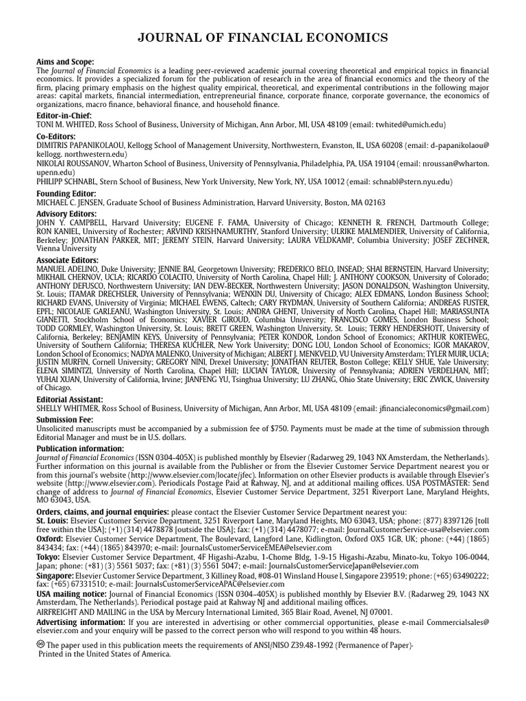 Financial Economics Journal Overview | PDF | Economics