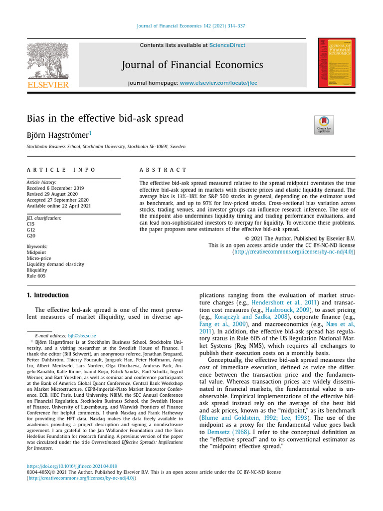 Bias-in-the-effective-bid-ask-spread_2021_Journal-of-Financial-Economics | PDF | High Frequency ...