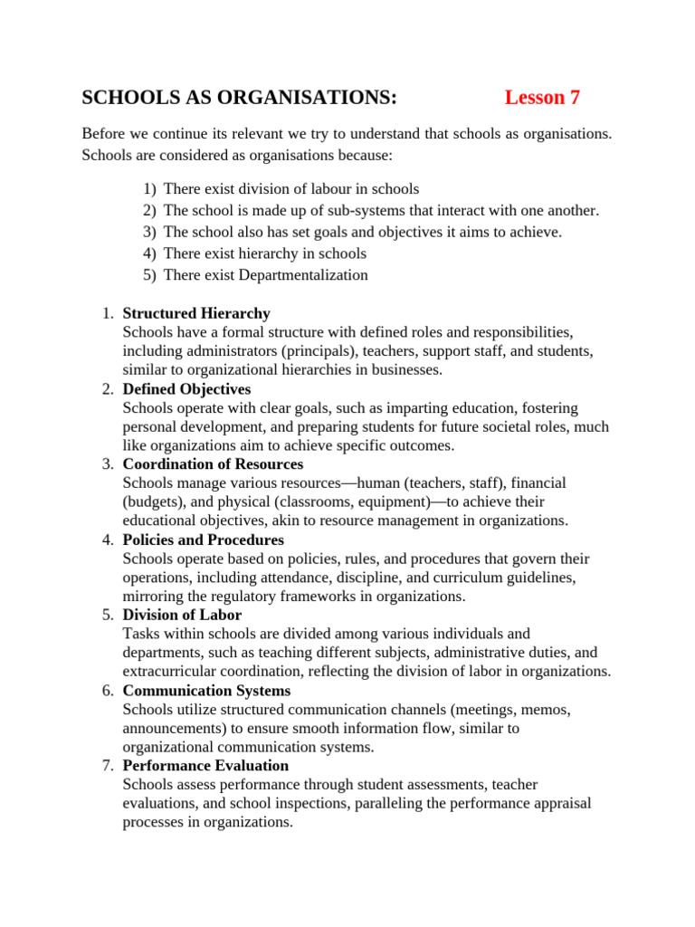 LESSON 7 | PDF | Organizational Structure | Teachers