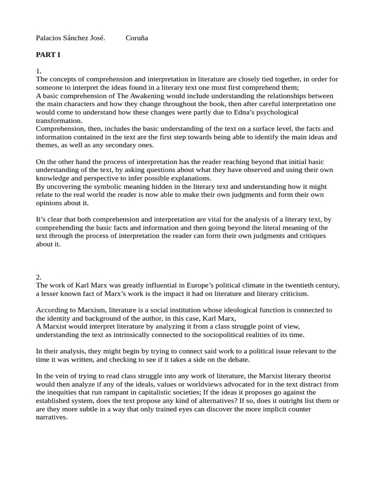 Comprehension and Marxist Literary Analysis | PDF | The Awakening ...