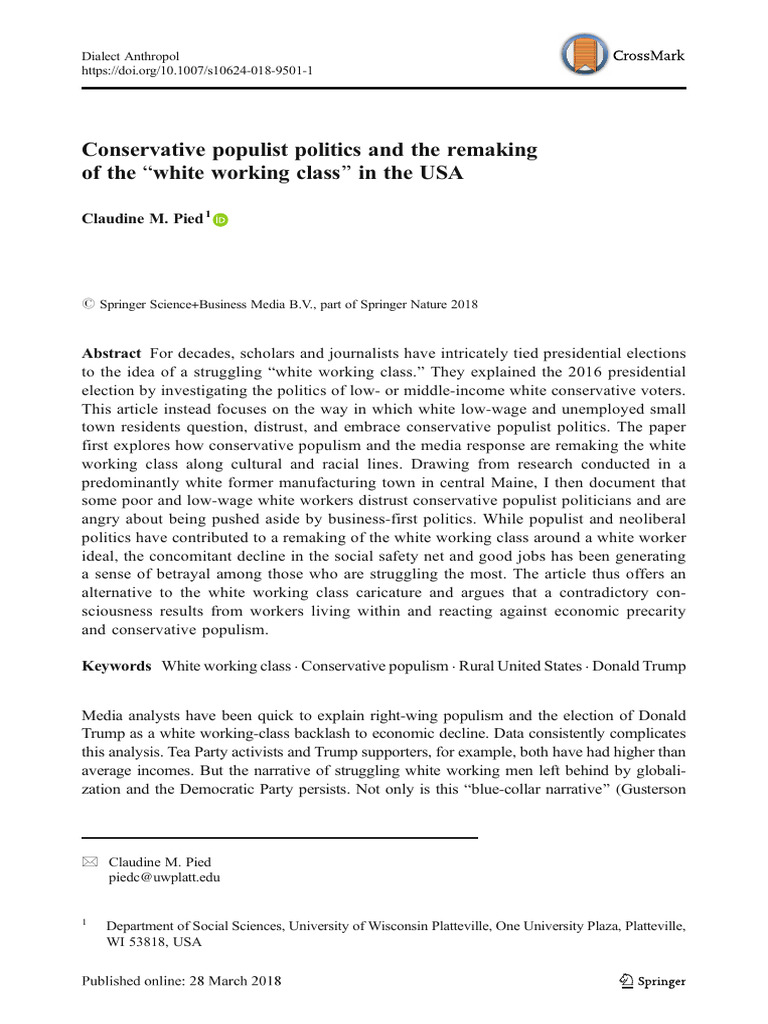 Conservative populist politics and the remaking of the "white working ...