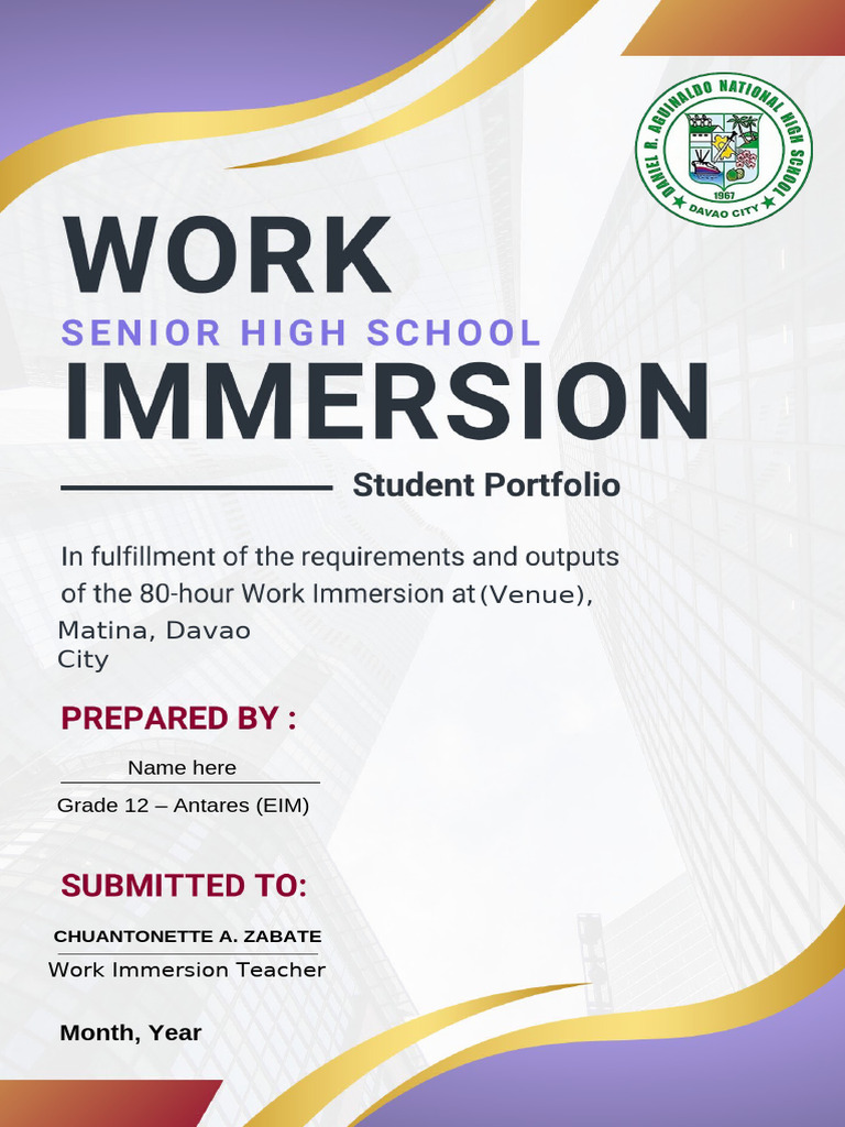 Work Immersion Portfolio Template Sy.24 25 | PDF | Learning | Behavior Modification