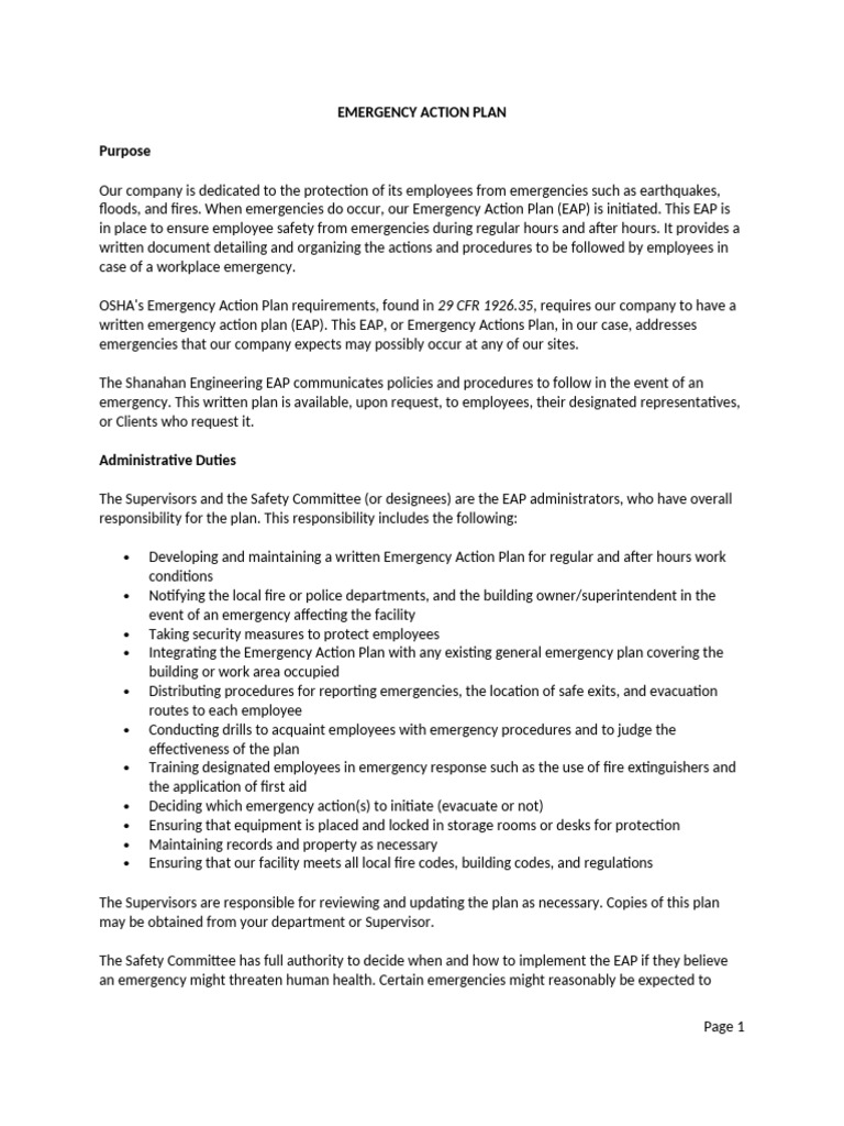 Sample 1 Emergency Action Plan | PDF | Emergency | Emergency Evacuation