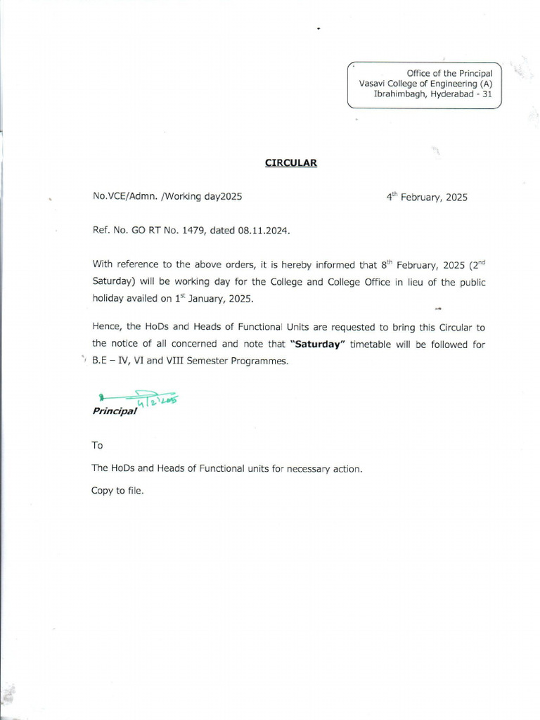 Circular Working Day 04022025 | PDF