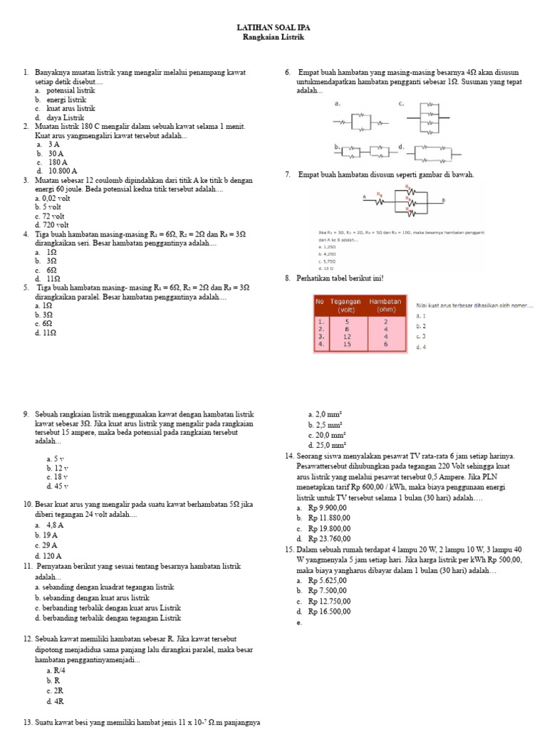 LATIHAN SOAL IPA IX RANGKAIAN LISTRIK DINAMIS | PDF