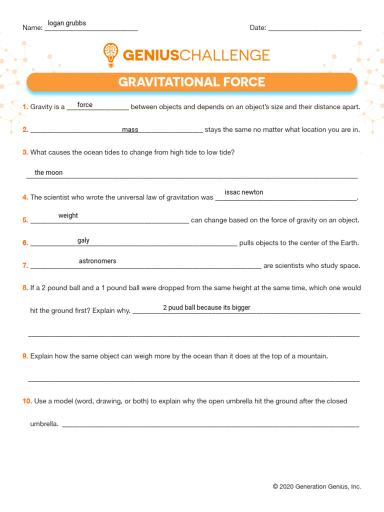 Logan Grubbs - GG-Gravitational-Forces-Quiz - Rev2-1 | PDF