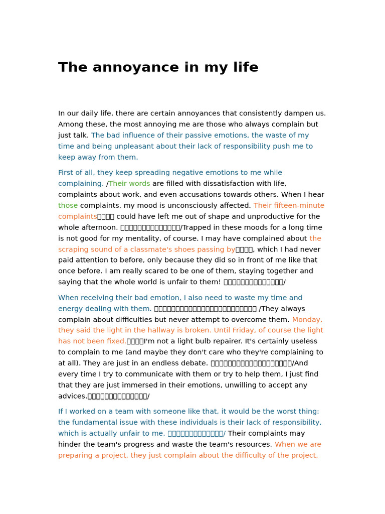 My Annoyance in Life 10.27 | PDF | Cognition | Emotions