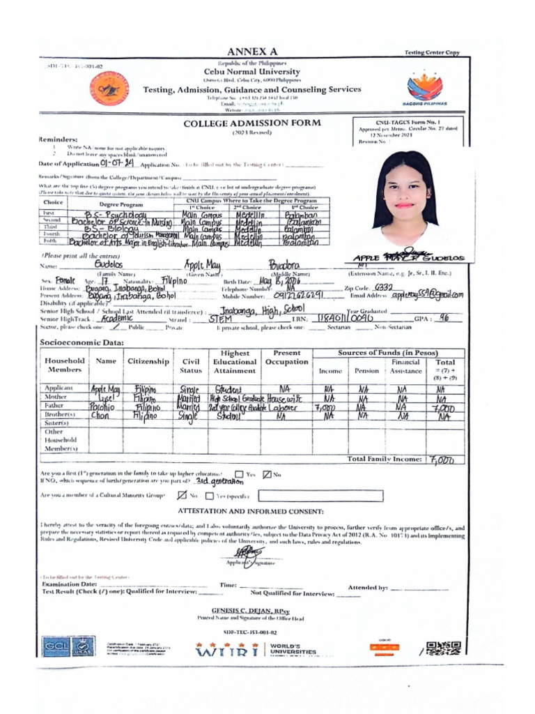 College Admission Form Original | PDF