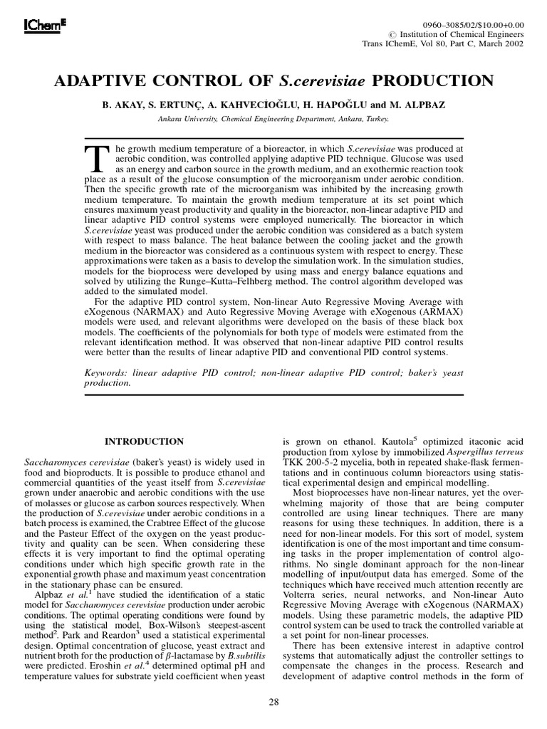 Adaptive Control of S Cerevisiae Product | PDF | Control Theory | Nonlinear System