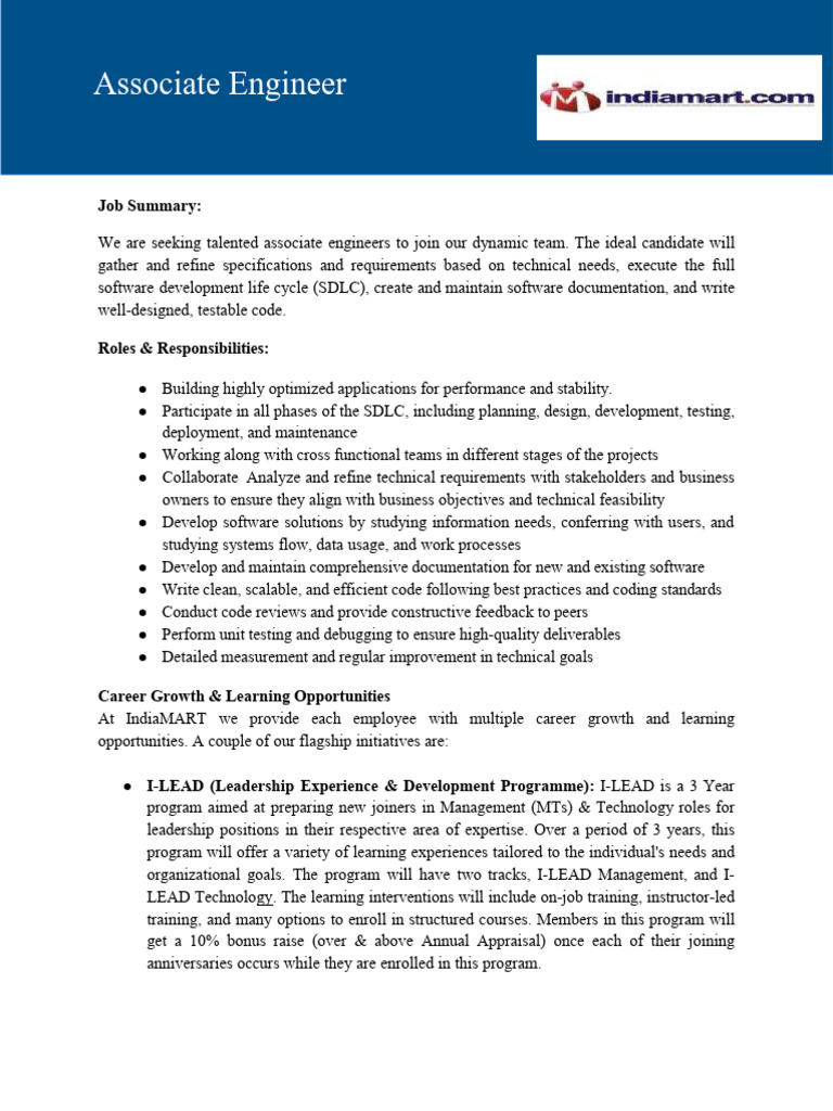 Associate Engineer Job Overview | PDF | Software Development | Computing