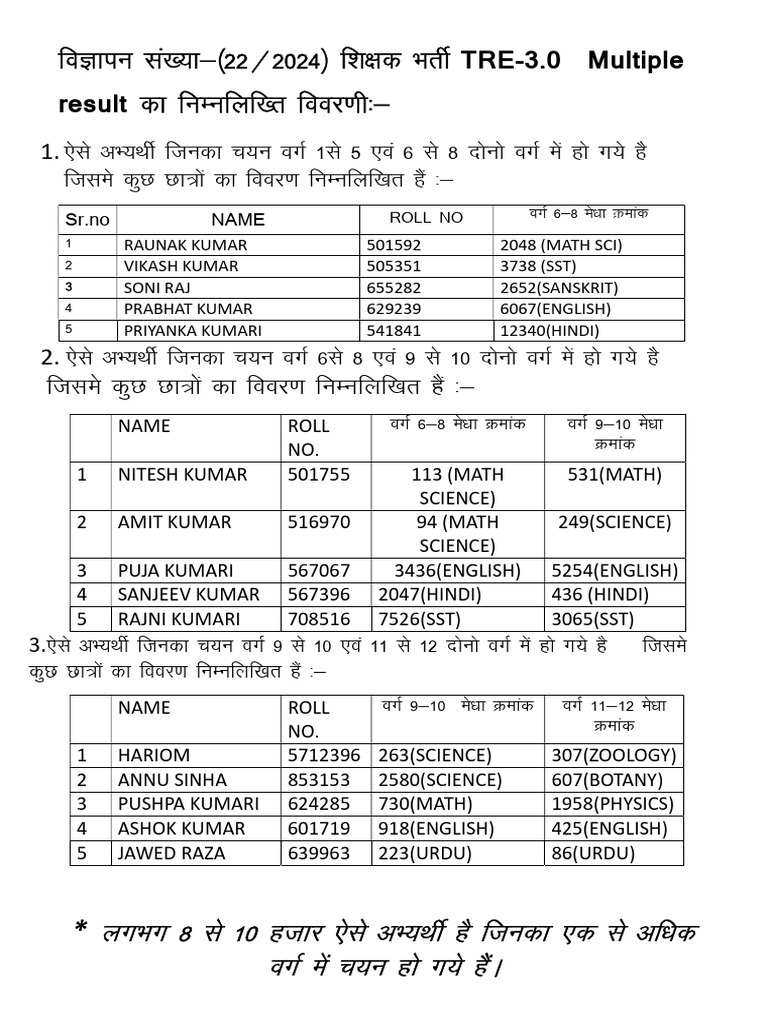 TRE3 COMMON RESULT EXAMPLE PDF | PDF