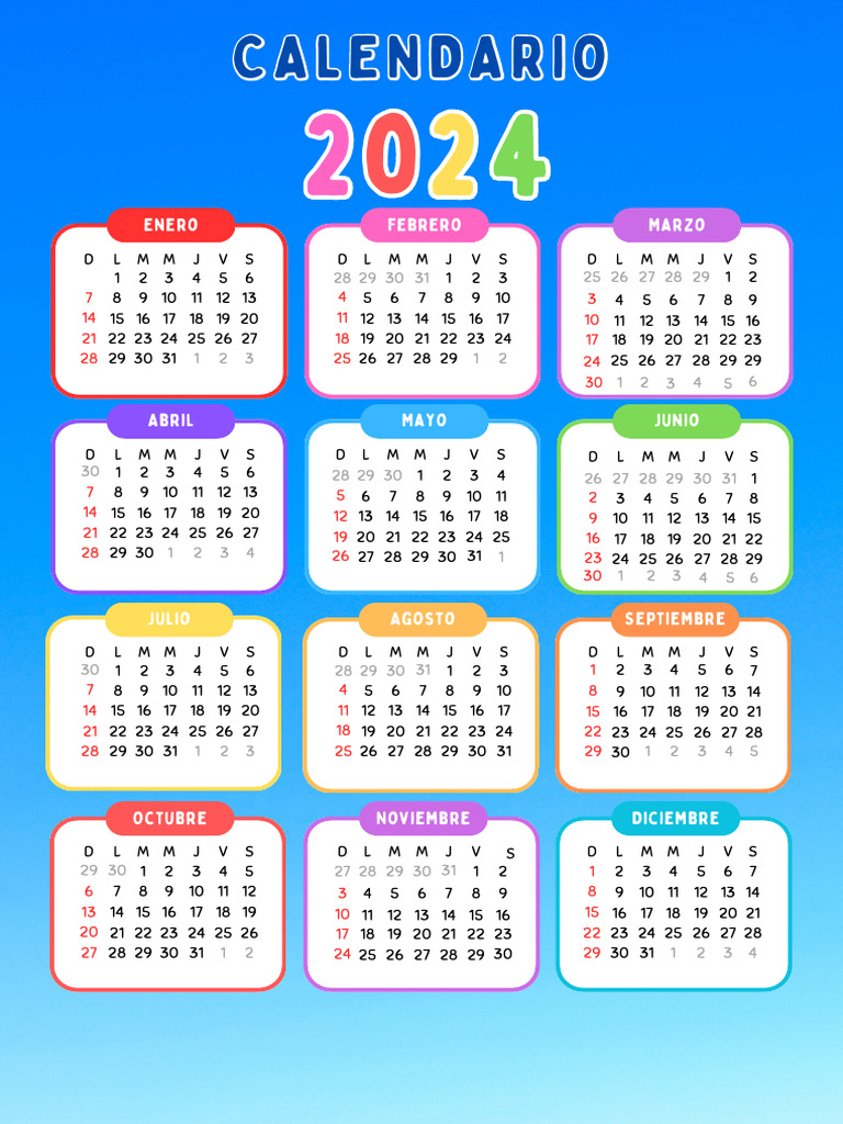Documento A4 calendario 2024 infantil divertido multicolor_20240104 ...