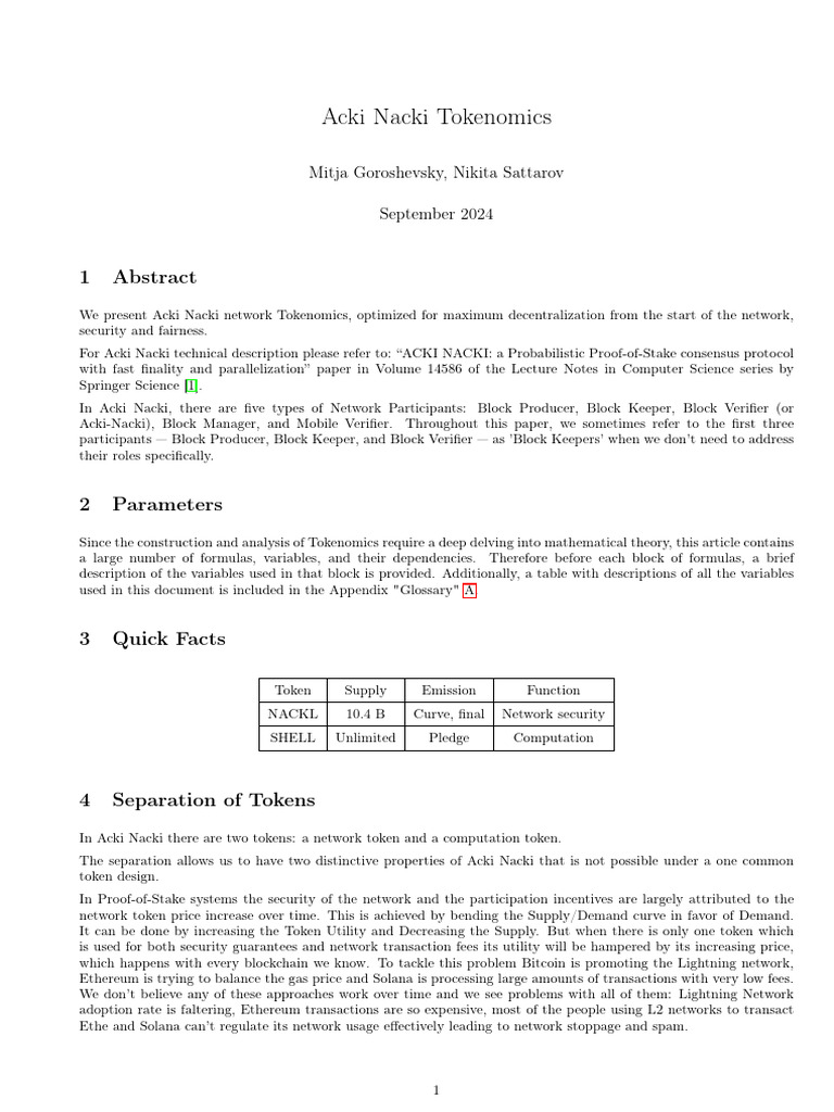 Acki Nacki Tokenomics Overview | PDF | Cryptocurrency | Applied Mathematics