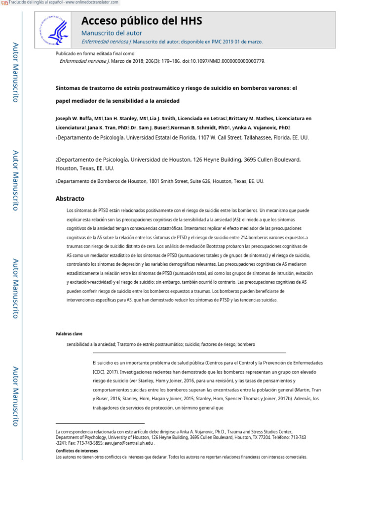 21 2018 PTSD Symptoms and Suicide Risk in Male Firefighters The ...