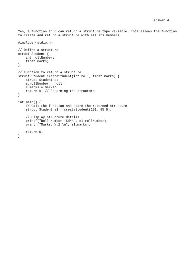 C Function Returning Structure | PDF