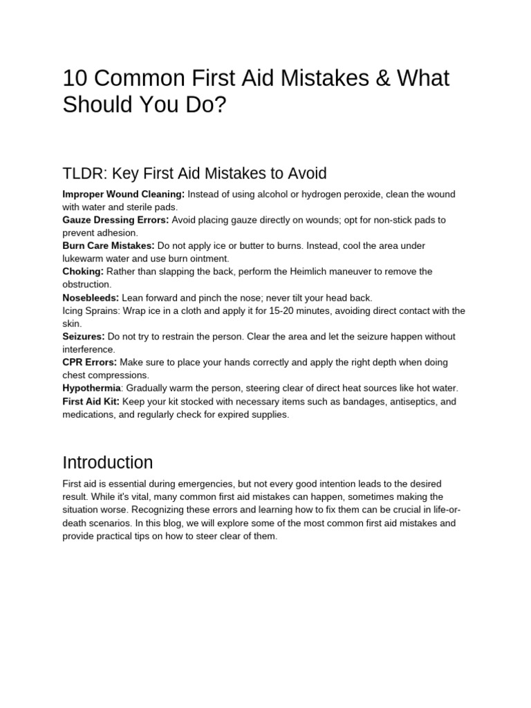 10 Common First Aid Mistakes & What Should You Do | PDF | Wound ...