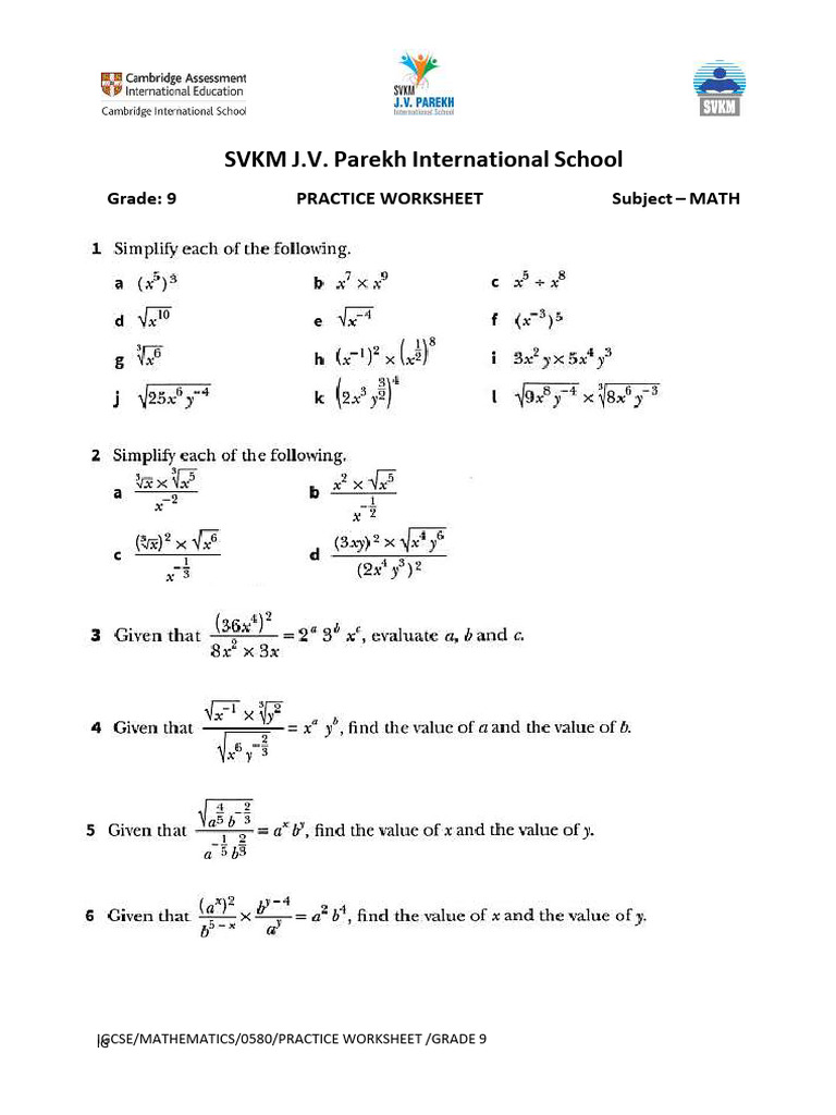 Grade 9 Numbers Indices 2 | PDF