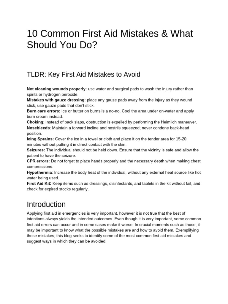 10 Common First Aid Mistakes & What Should You Do | PDF | Wound ...