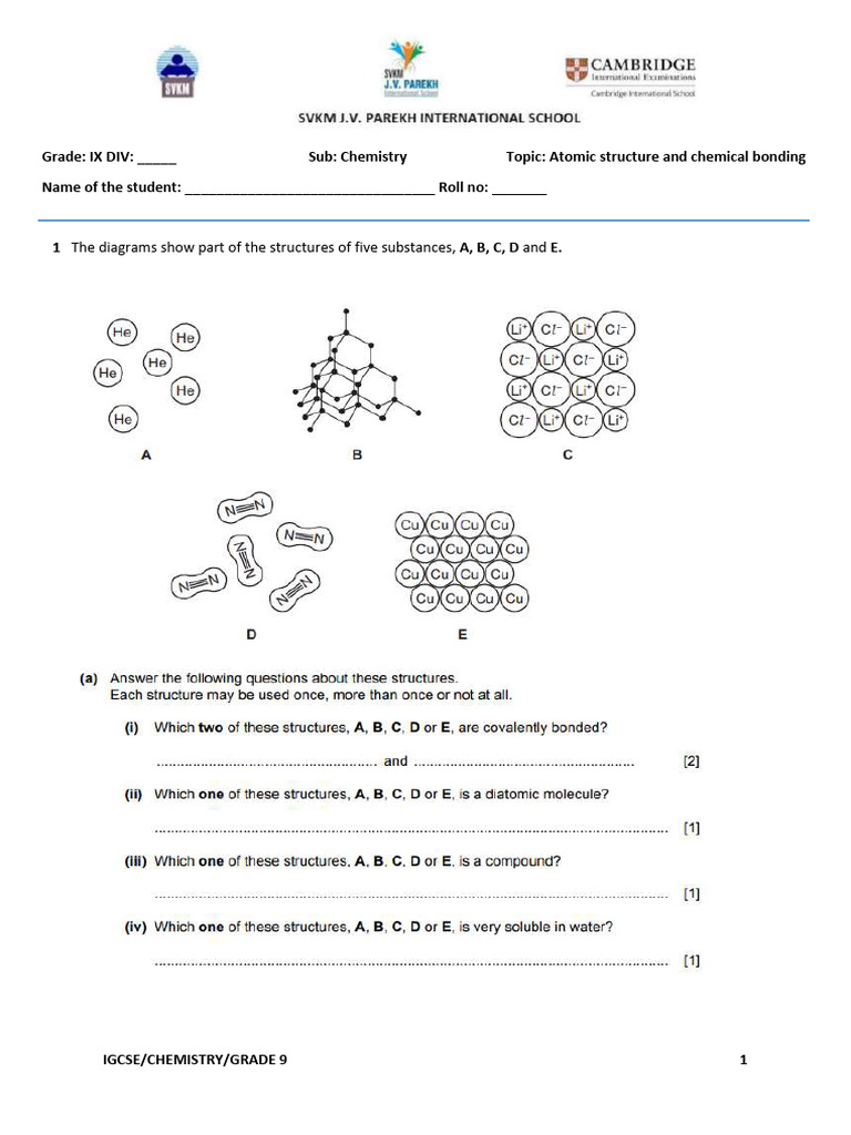 G9 Atomic Structure and Chemical Bonding 3 | PDF