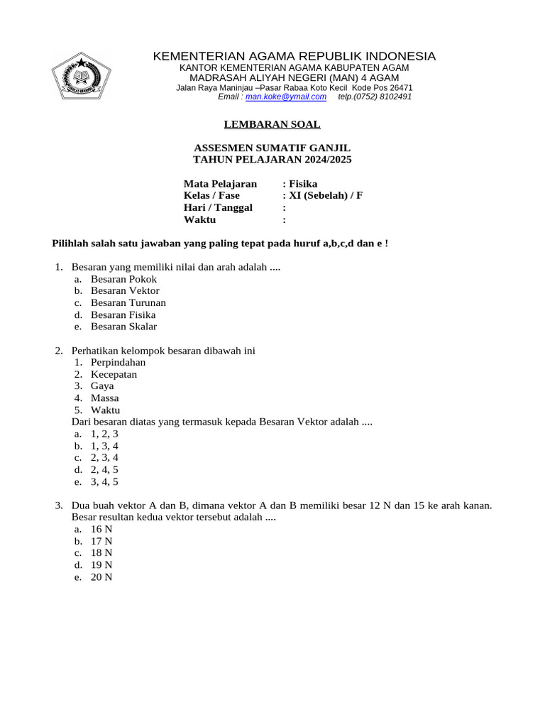 Sumatif FISIKA KELAS 11 SEM.1 docx | PDF