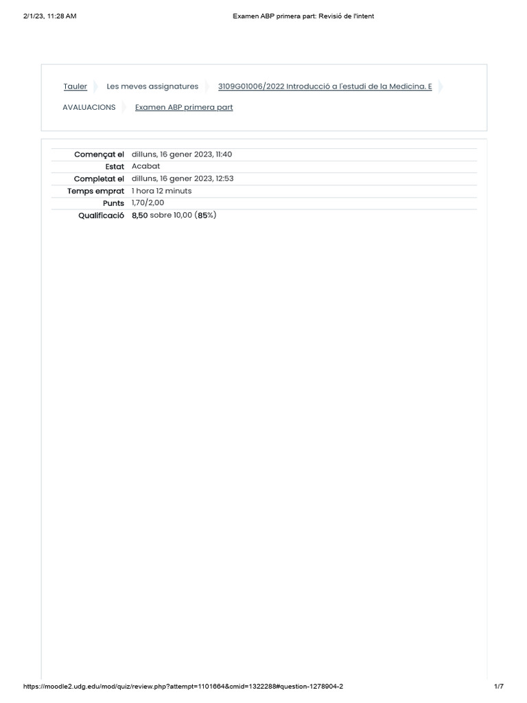 Examen 1a Part ABP - Revisió de L'intent | PDF