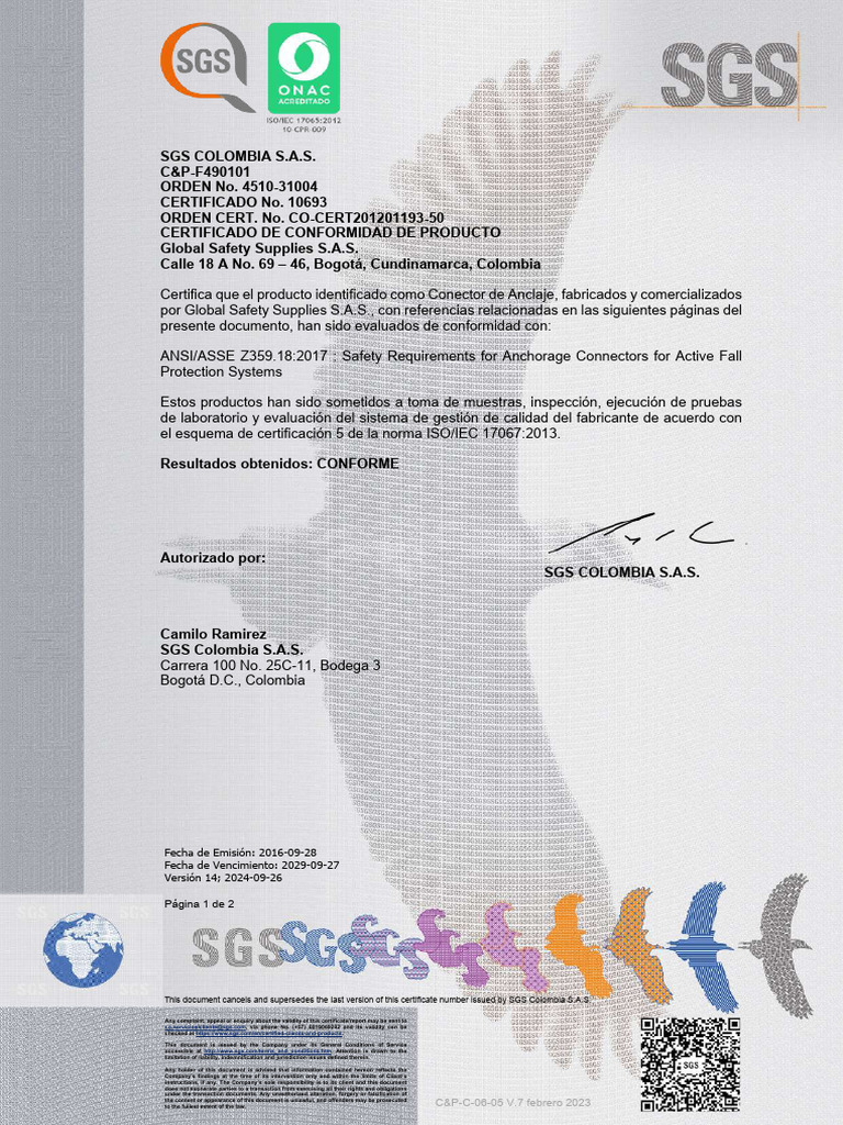 CERTIFICADO #033 Anclaje 1 Argolla-TIE OFF | PDF