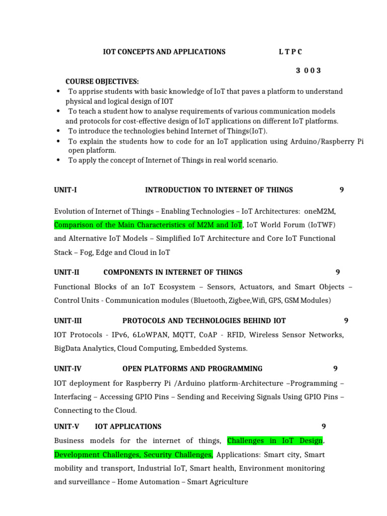 Iot Concepts and Syllabus - Reference | PDF | Internet Of Things | Information Technology