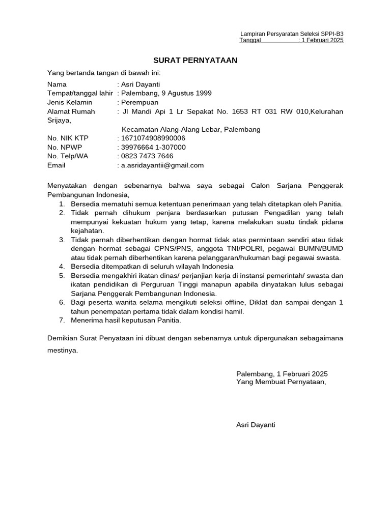 Lampiran Persyaratan Seleksi SPPI | PDF
