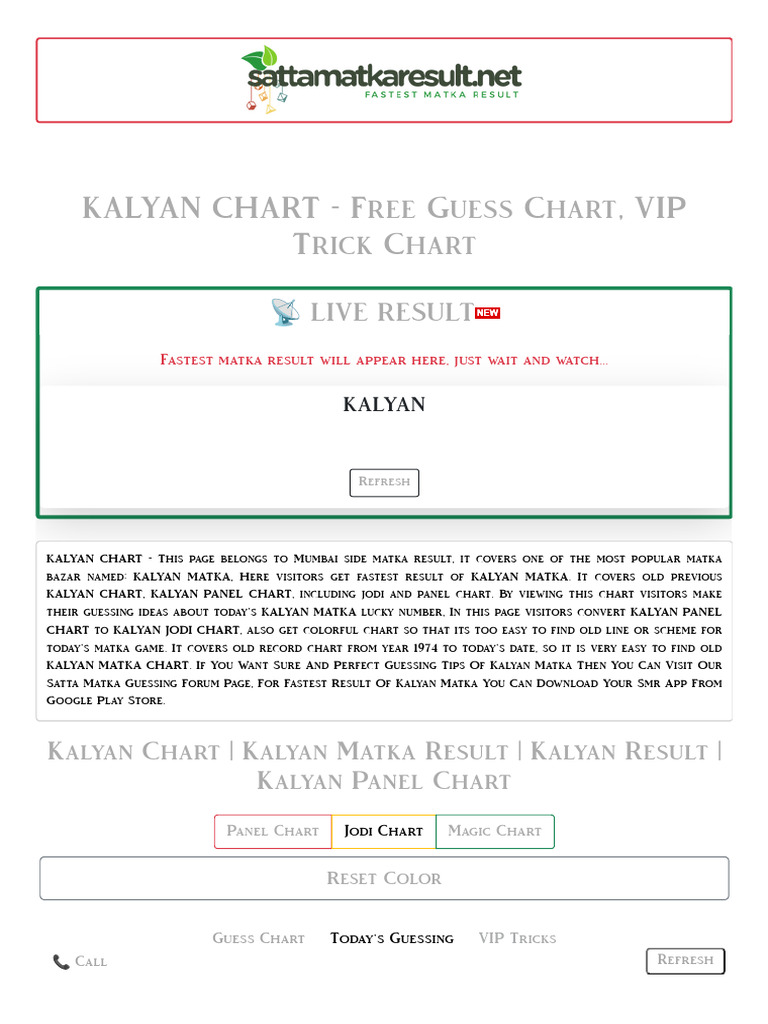 KALYAN CHART - Free Guess Chart, VIP Trick Chart | PDF