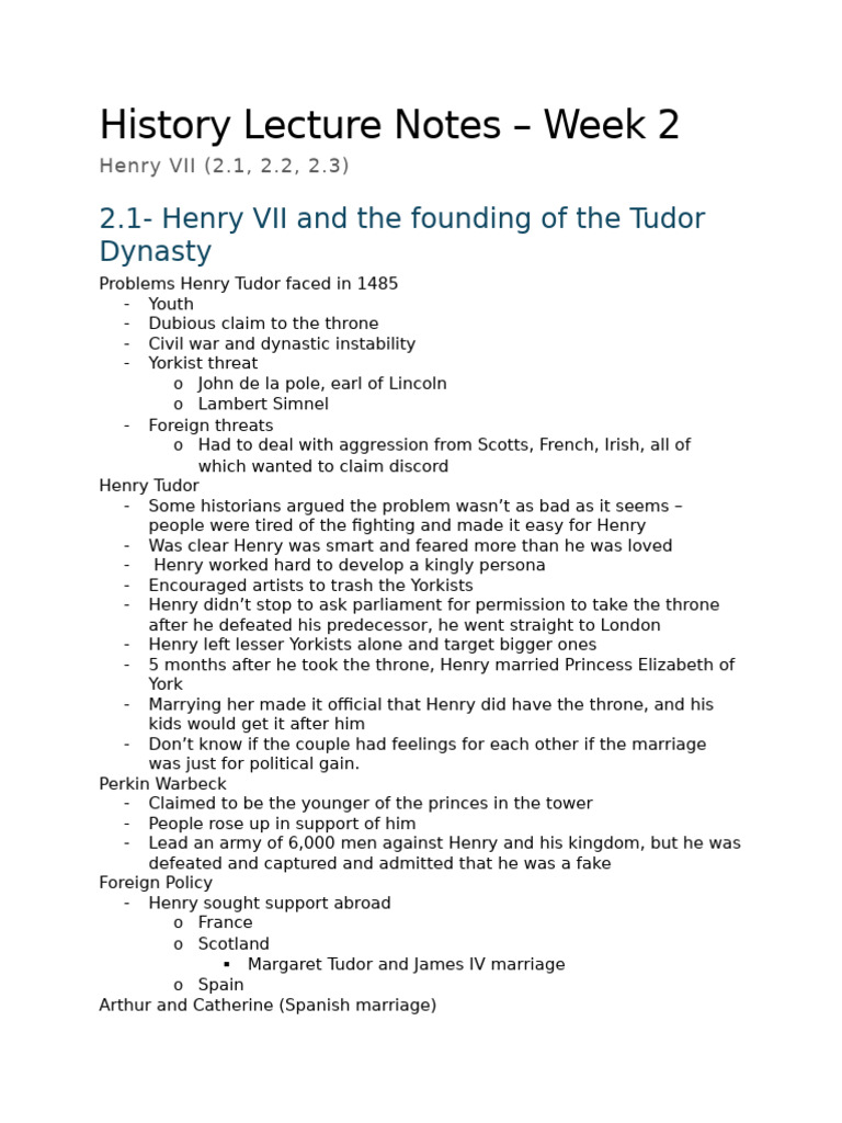 History Lecture Notes Day 2 Pdf House Of York House Of Tudor